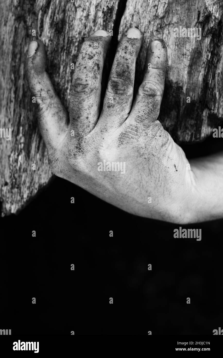 Elderly man holding hand Black and White Stock Photos & Images - Alamy
