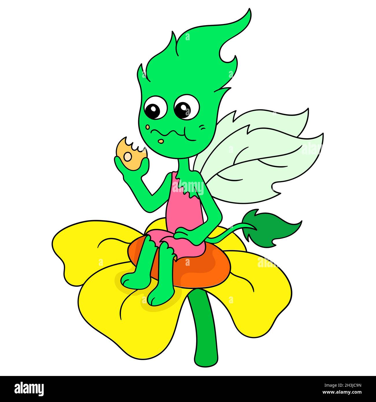 the fairy monster was eating a snack on a large sunflower Stock Vector ...