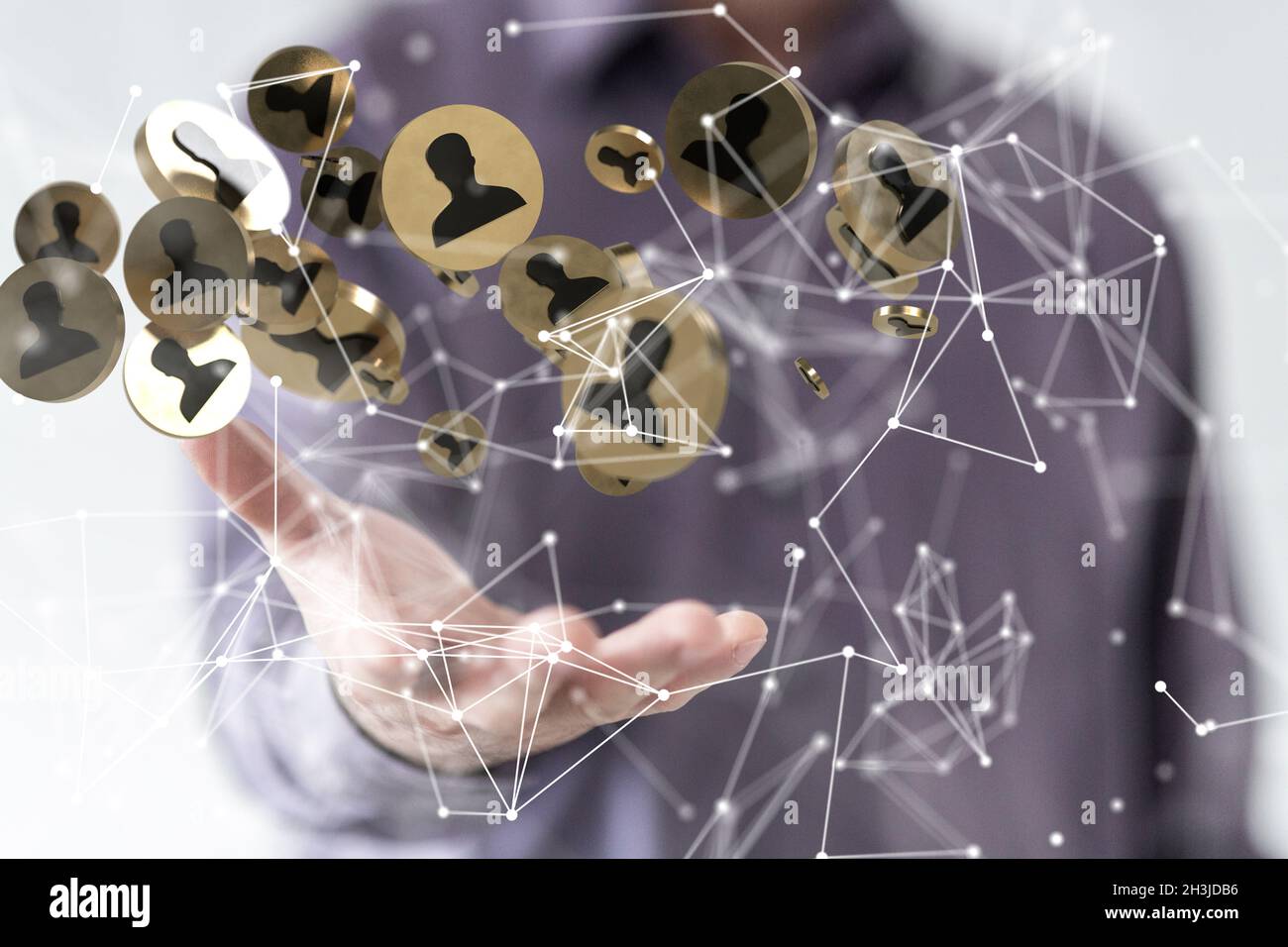 3D rendering of digital human icons with hand pointing at it from the ...