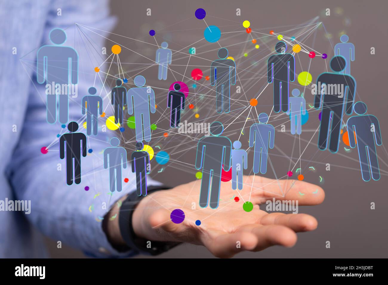 3D rendering of digital human icons with hand pointing at it from the ...