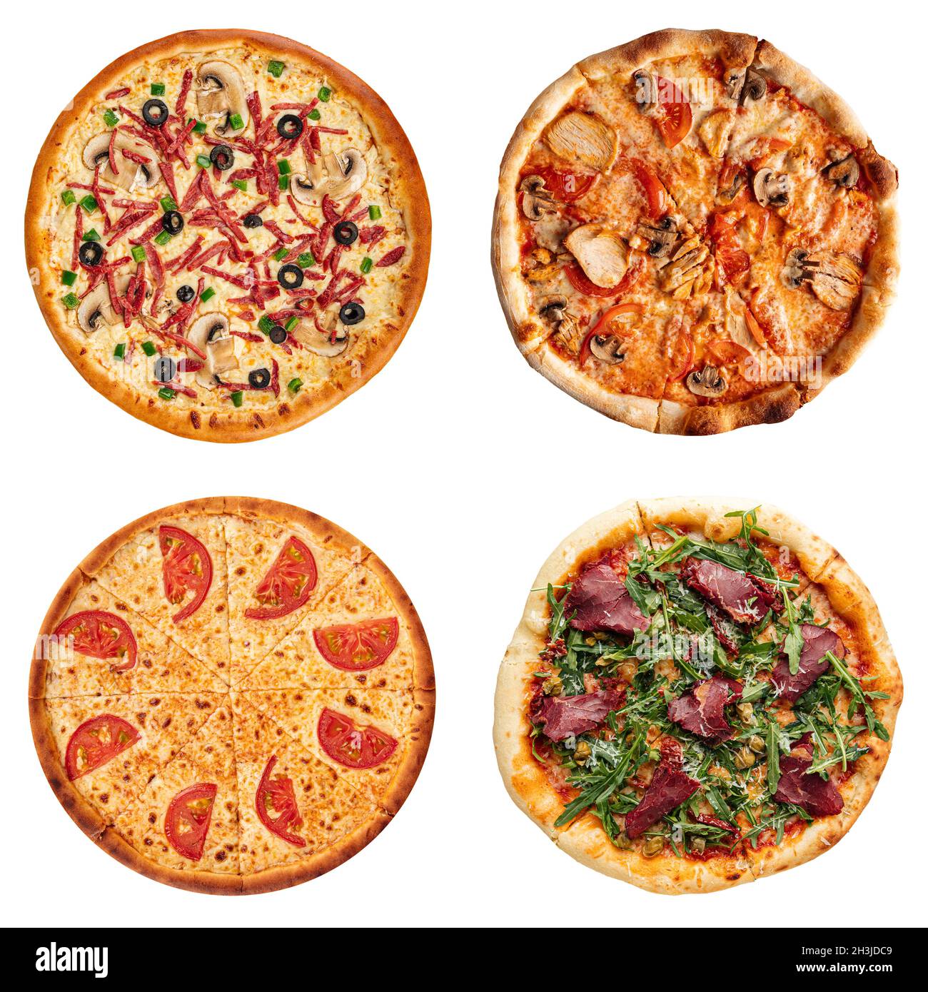 Set of different pizzas collage isolated on white Stock Photo - Alamy