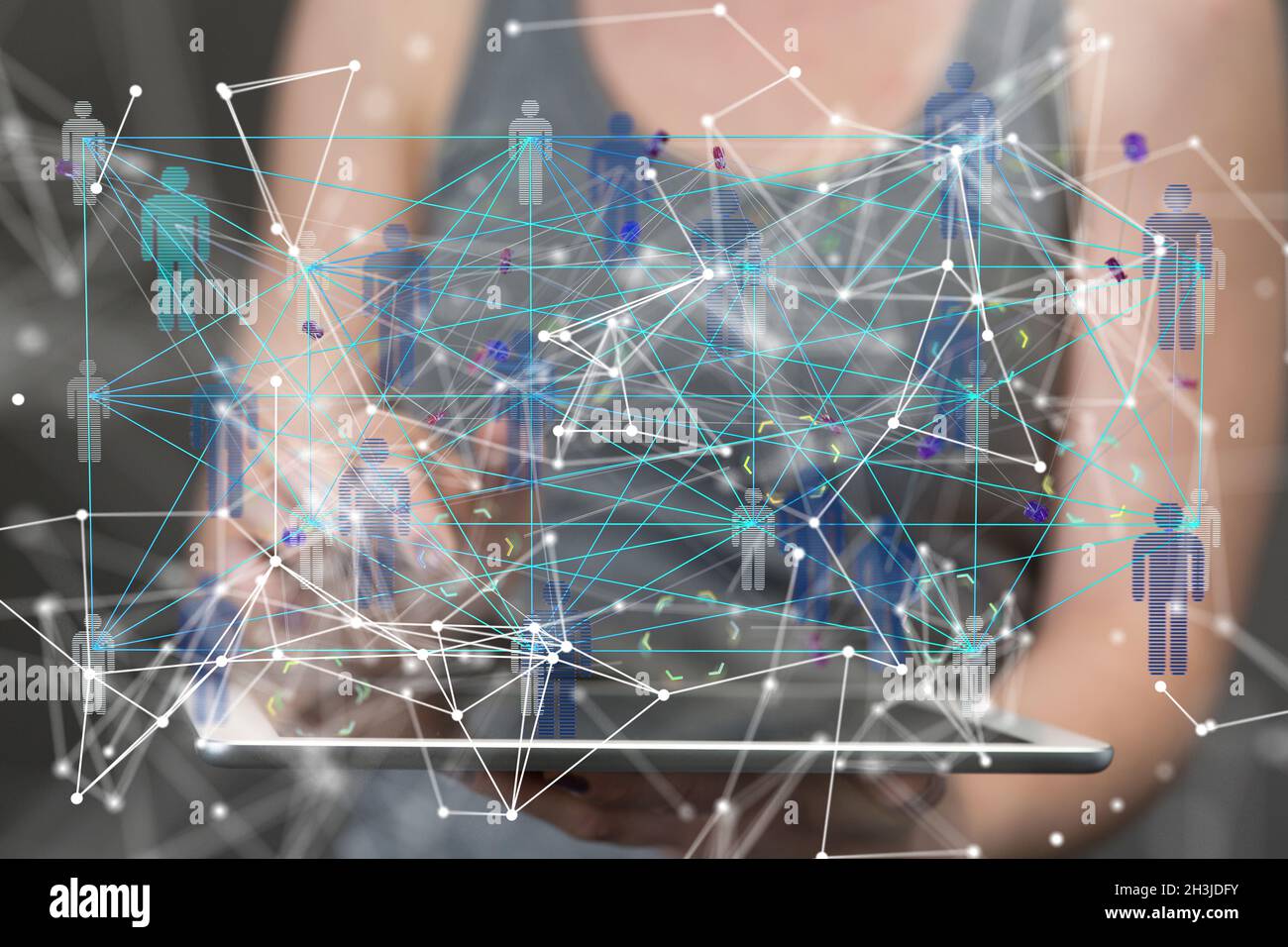 3D rendering of digital human icons with hand pointing at it from the ...