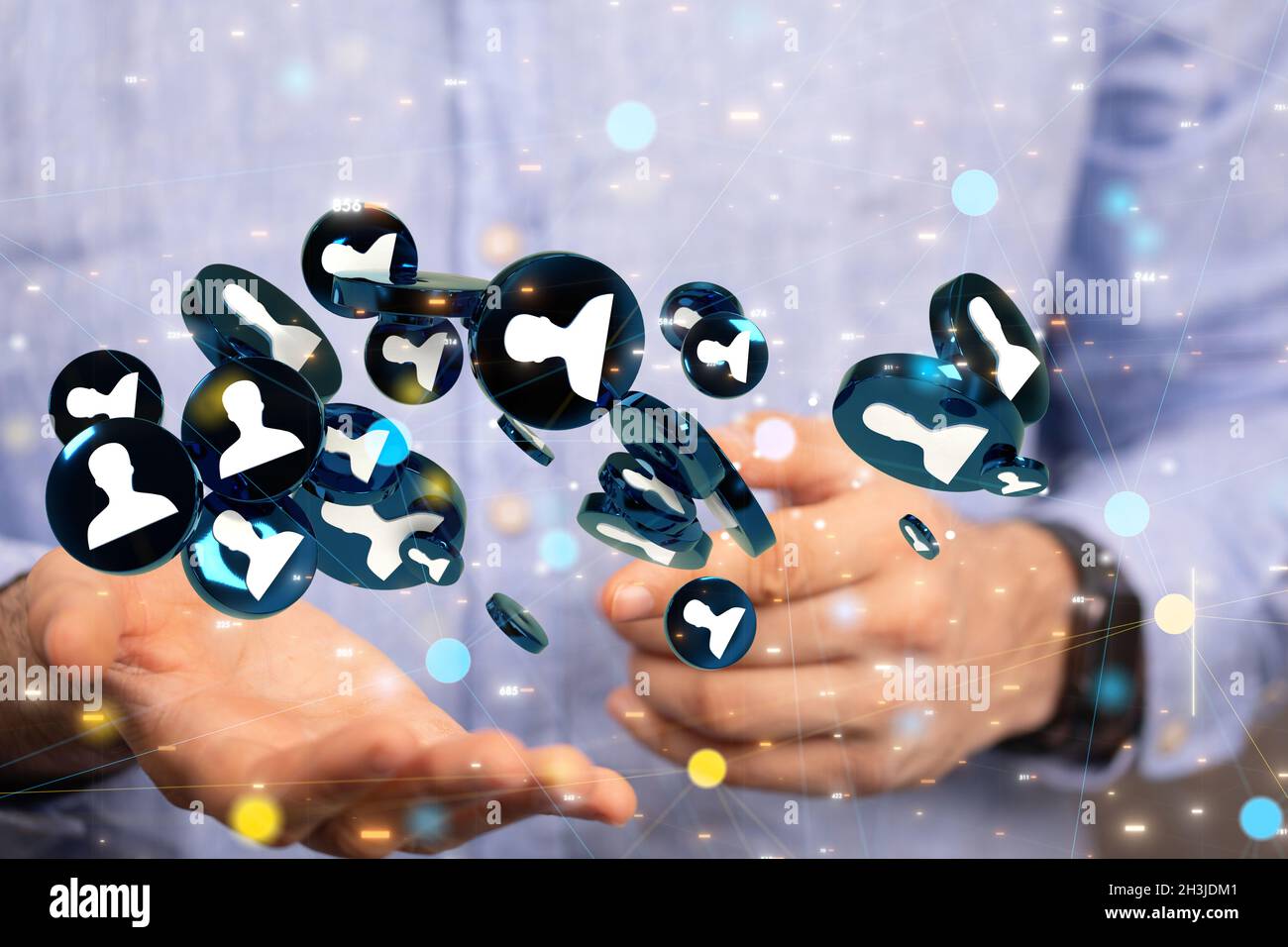 3D rendering of digital human icons with hand pointing at it from the ...