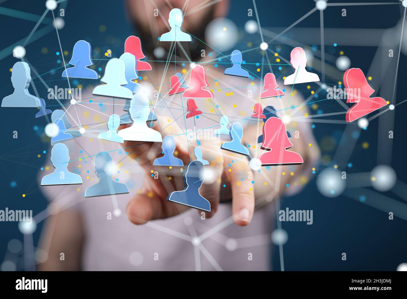 3D rendering of digital human icons with hand pointing at it from the ...