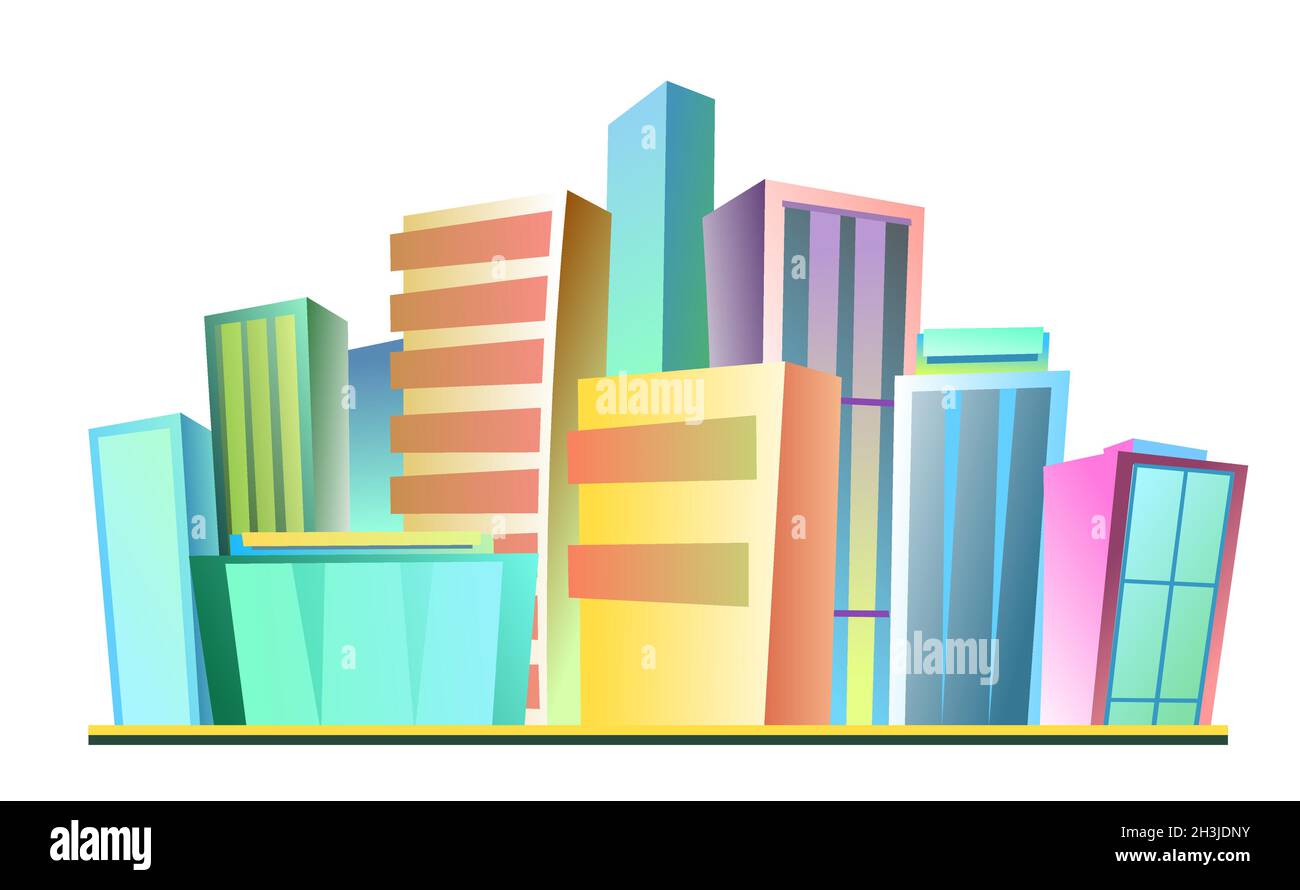 Big on line. Skyscrapers and large buildings. Cartoon flat style ...