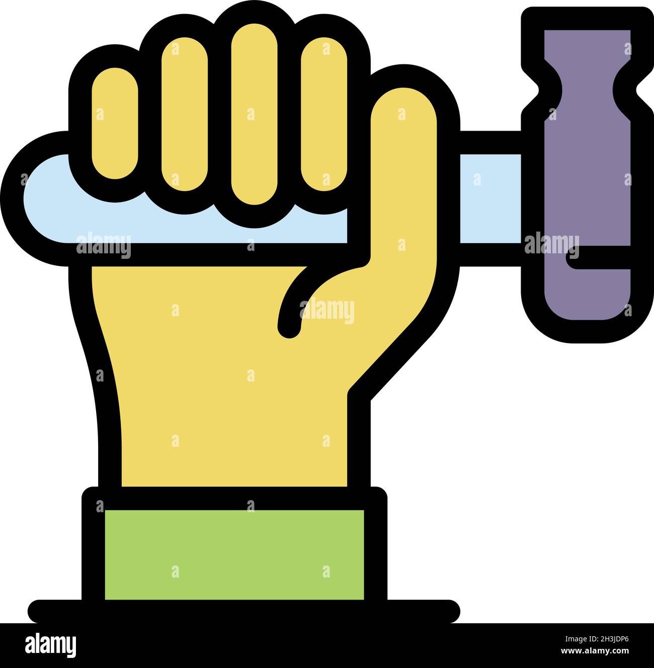 Hammer in hand icon. Outline hammer in hand vector icon color flat ...