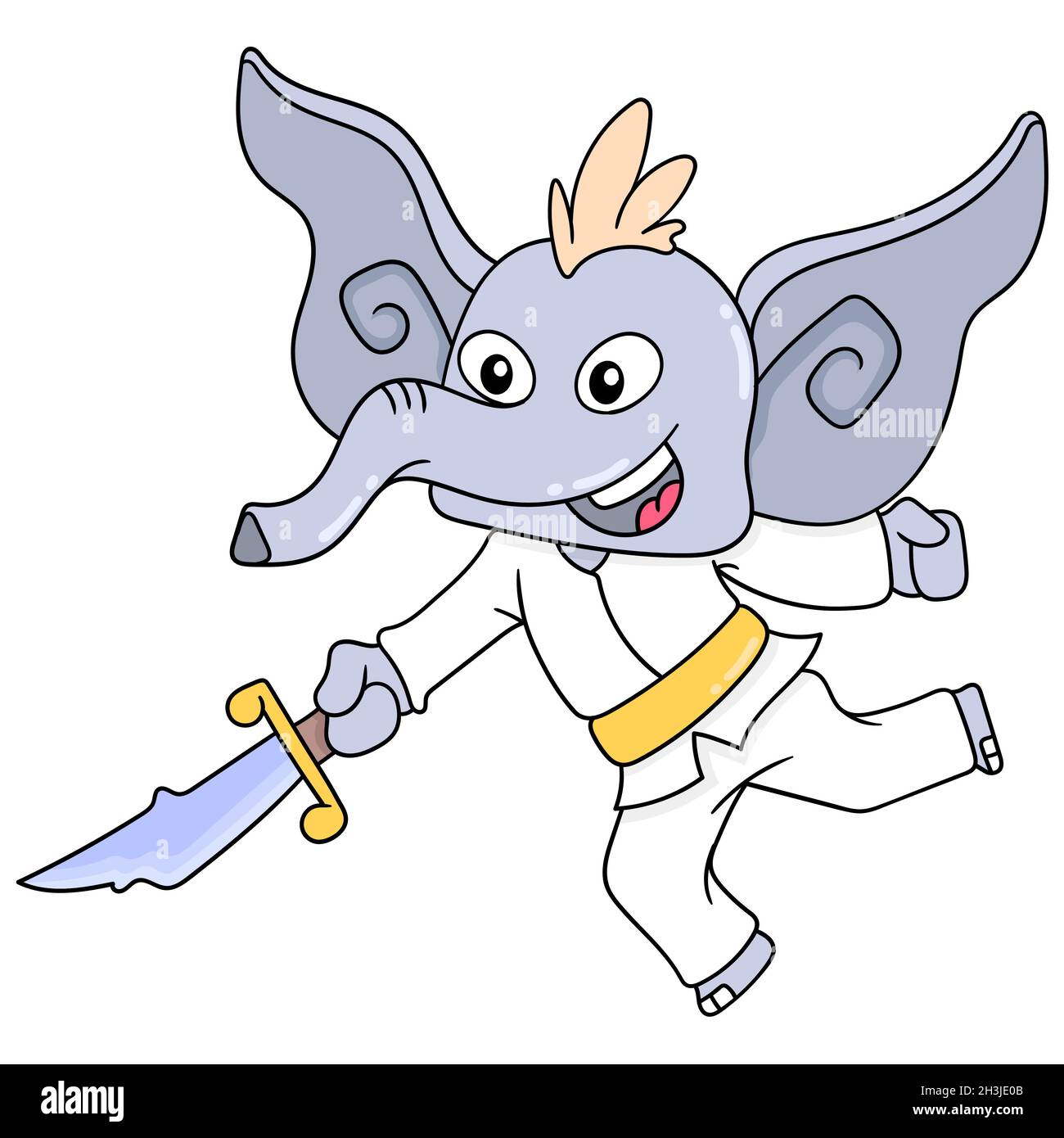 the laughing faced elephant was practicing martial arts with a sharp ...