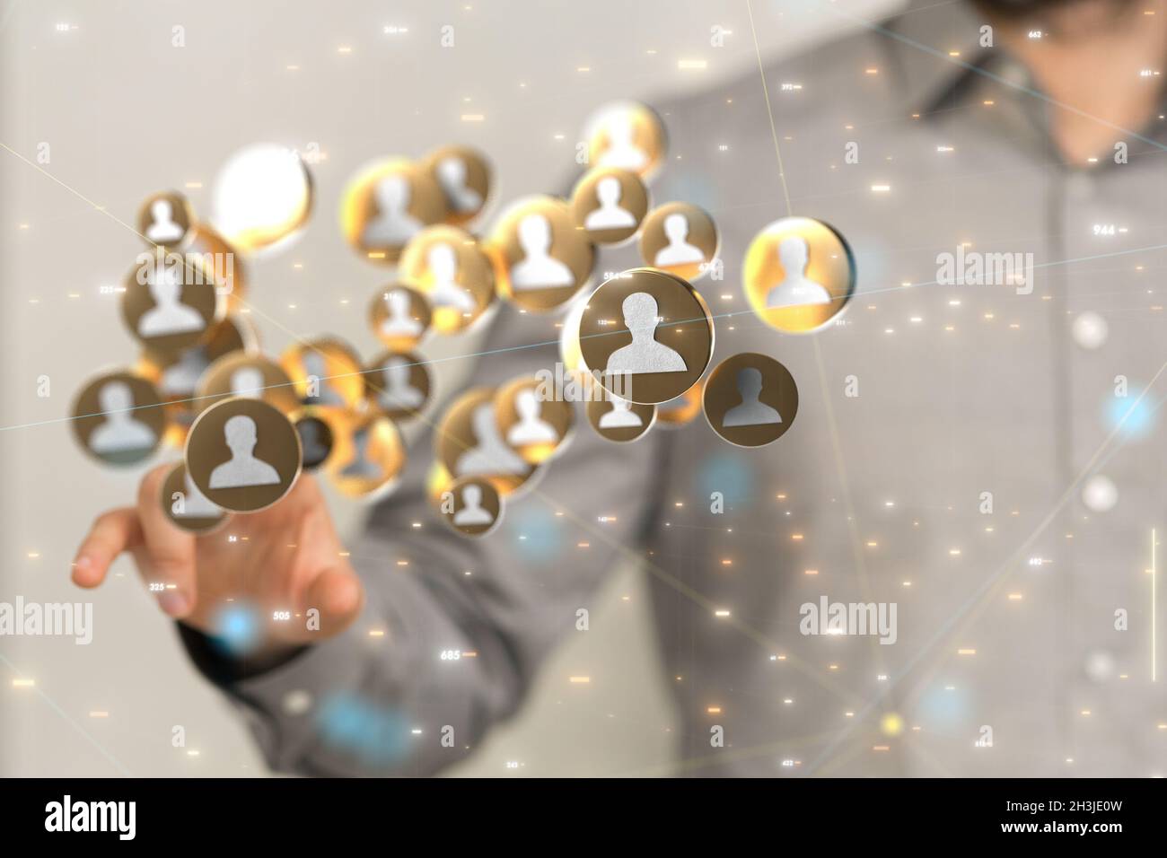 3D rendering of digital human icons with hand pointing at it from the ...