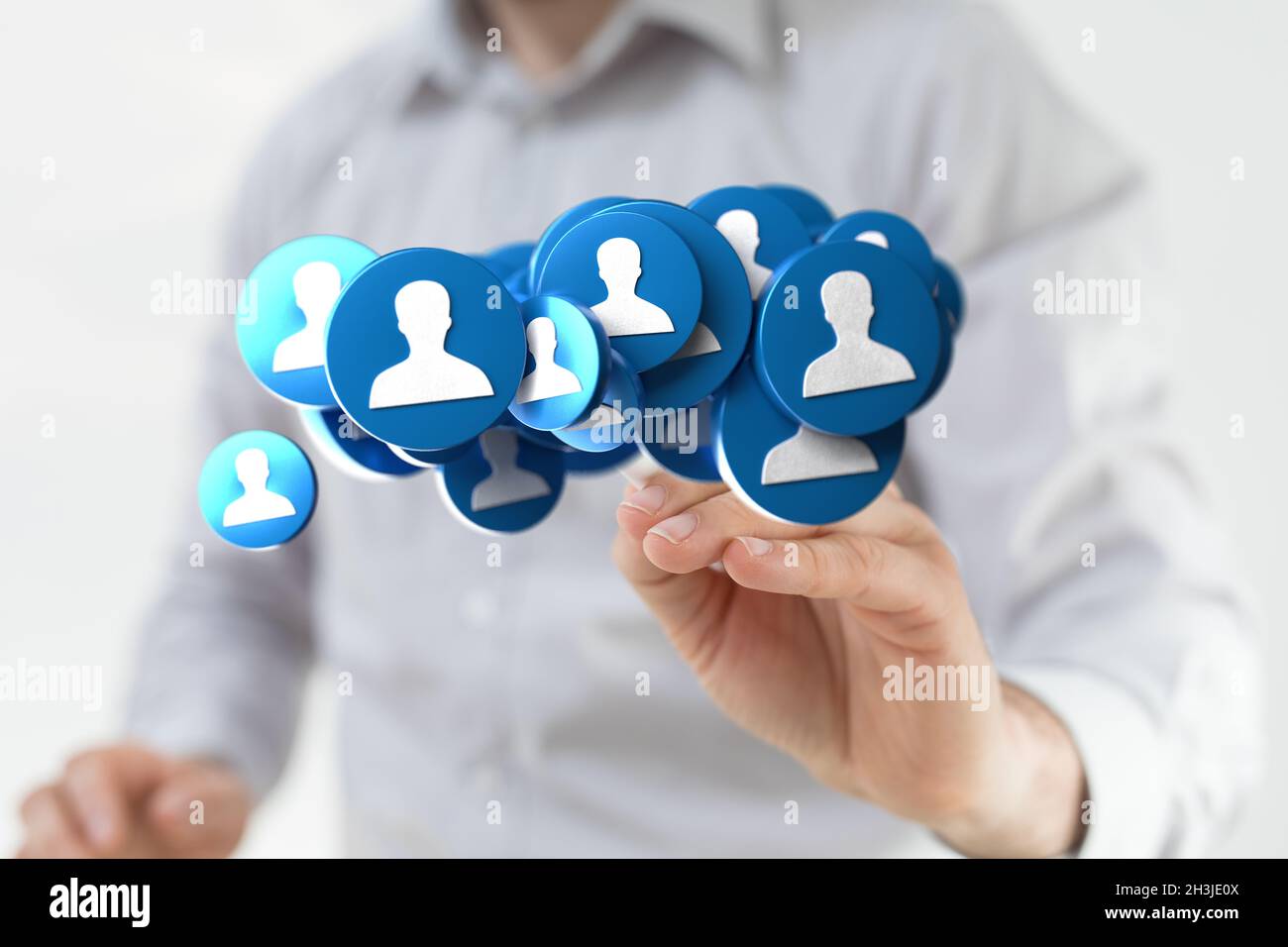 3D rendering of digital human icons with hand pointing at it from the ...