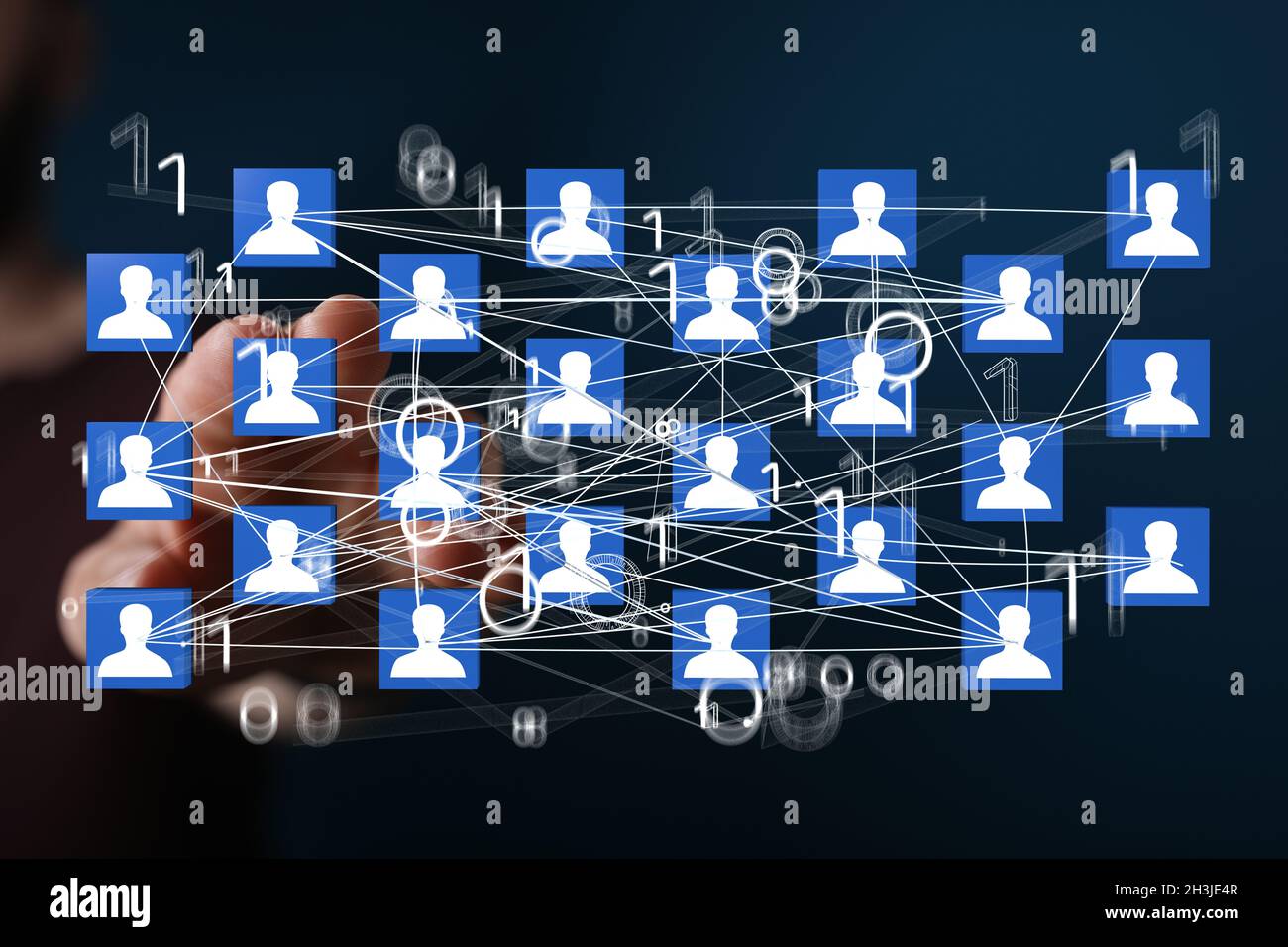 3D rendering of digital human icons with hand pointing at it from the ...