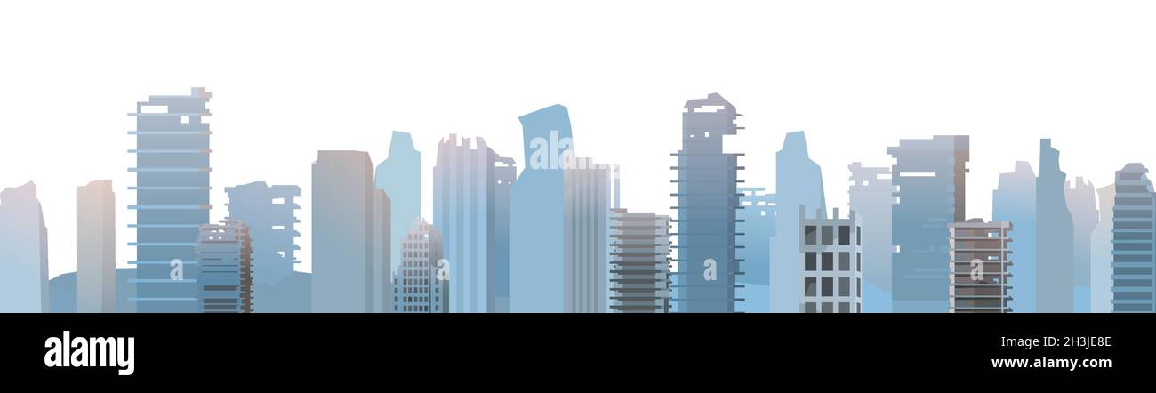 Ruined city on horizon. Apocalypse scene. Illustration isolated on ...