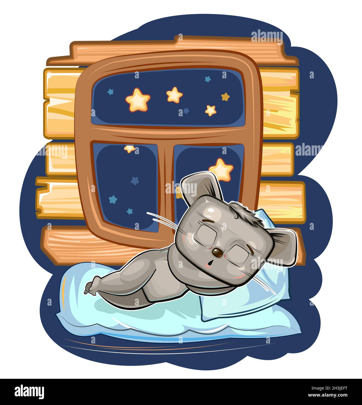 Baby Mouse sleeps in bed. Dreaming Near the window and wall. Night and ...