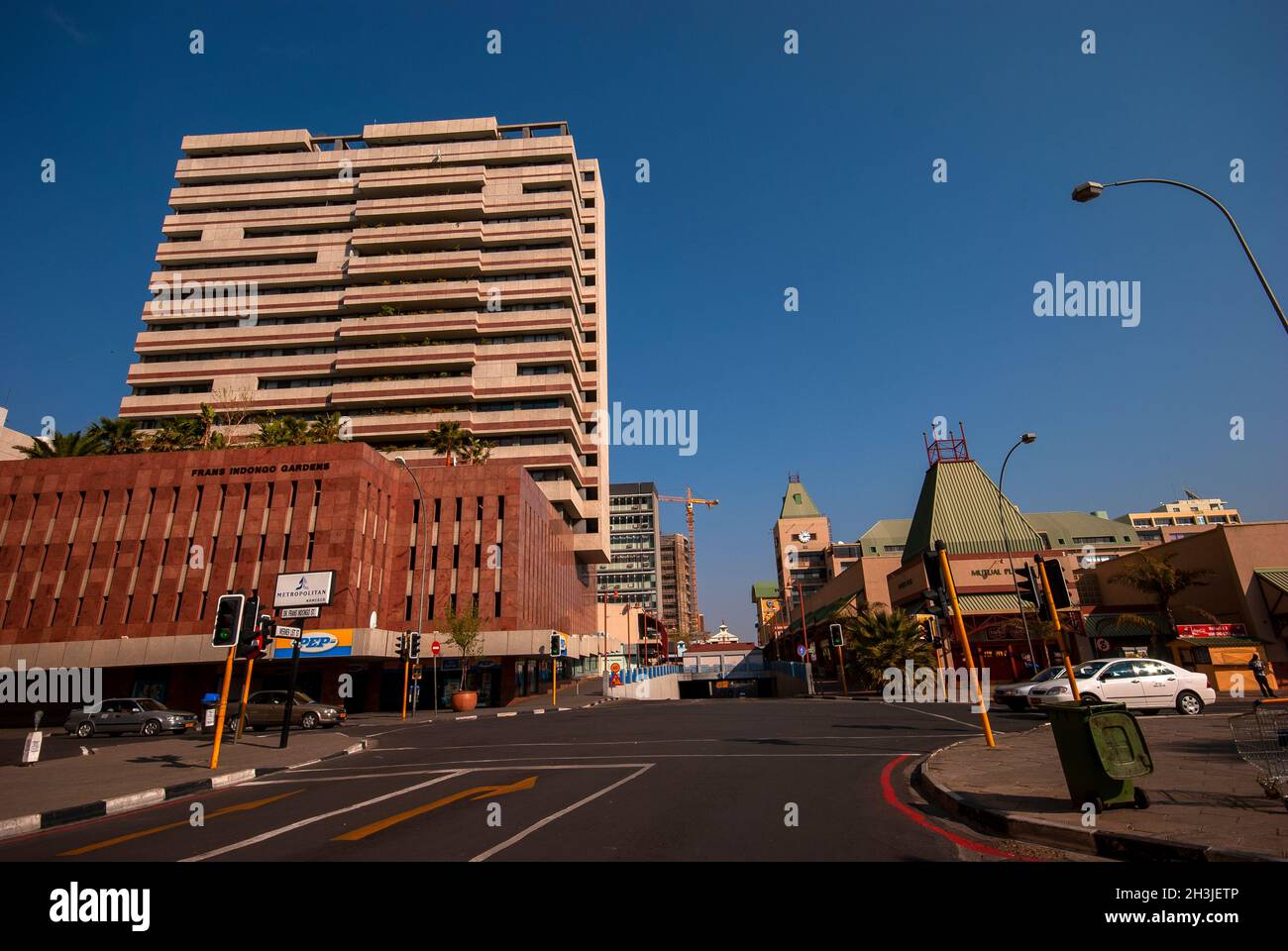 Buildings on the city center of Windhoek town, the capital of Namibia ...