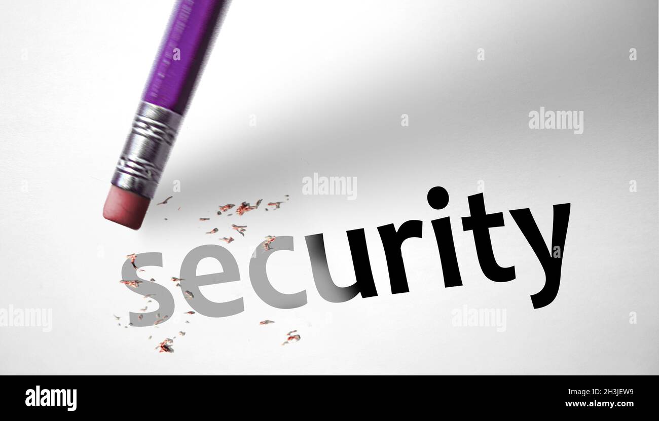 Eraser deleting the word Security Stock Photo - Alamy