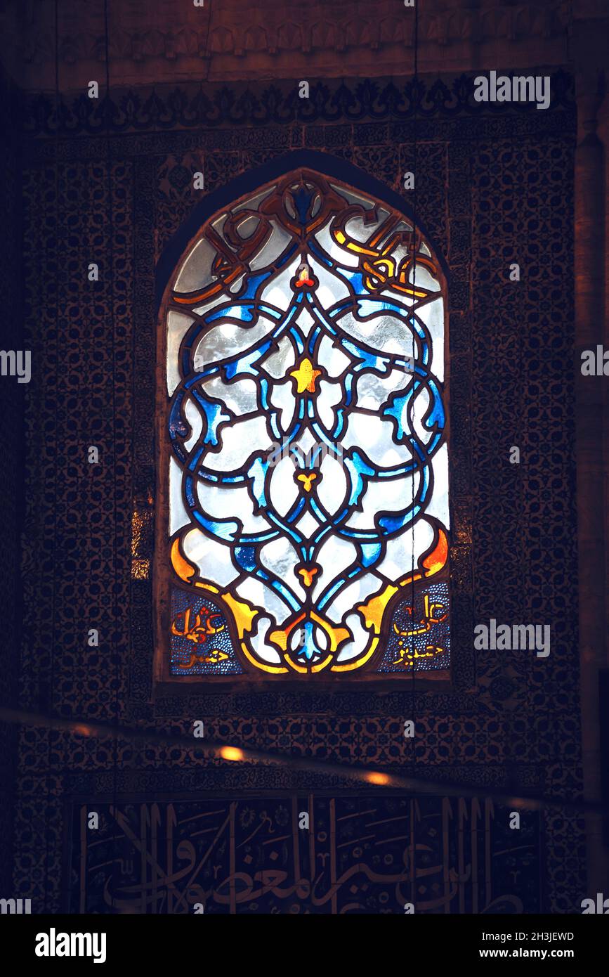 Stained glass windows in the New Mosque in Istanbul, Turkey Stock Photo ...