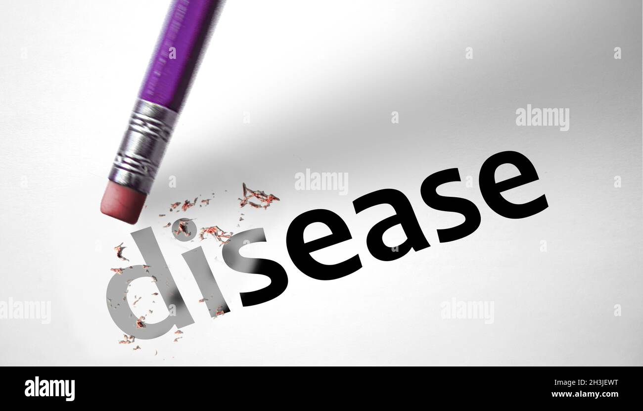 Eraser deleting the word Disease Stock Photo - Alamy