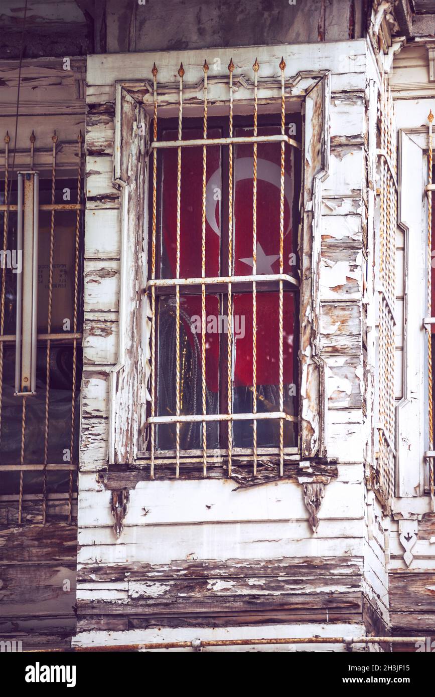 Turkish Flag Hung from Istanbul Apartment Window Stock Photo - Alamy