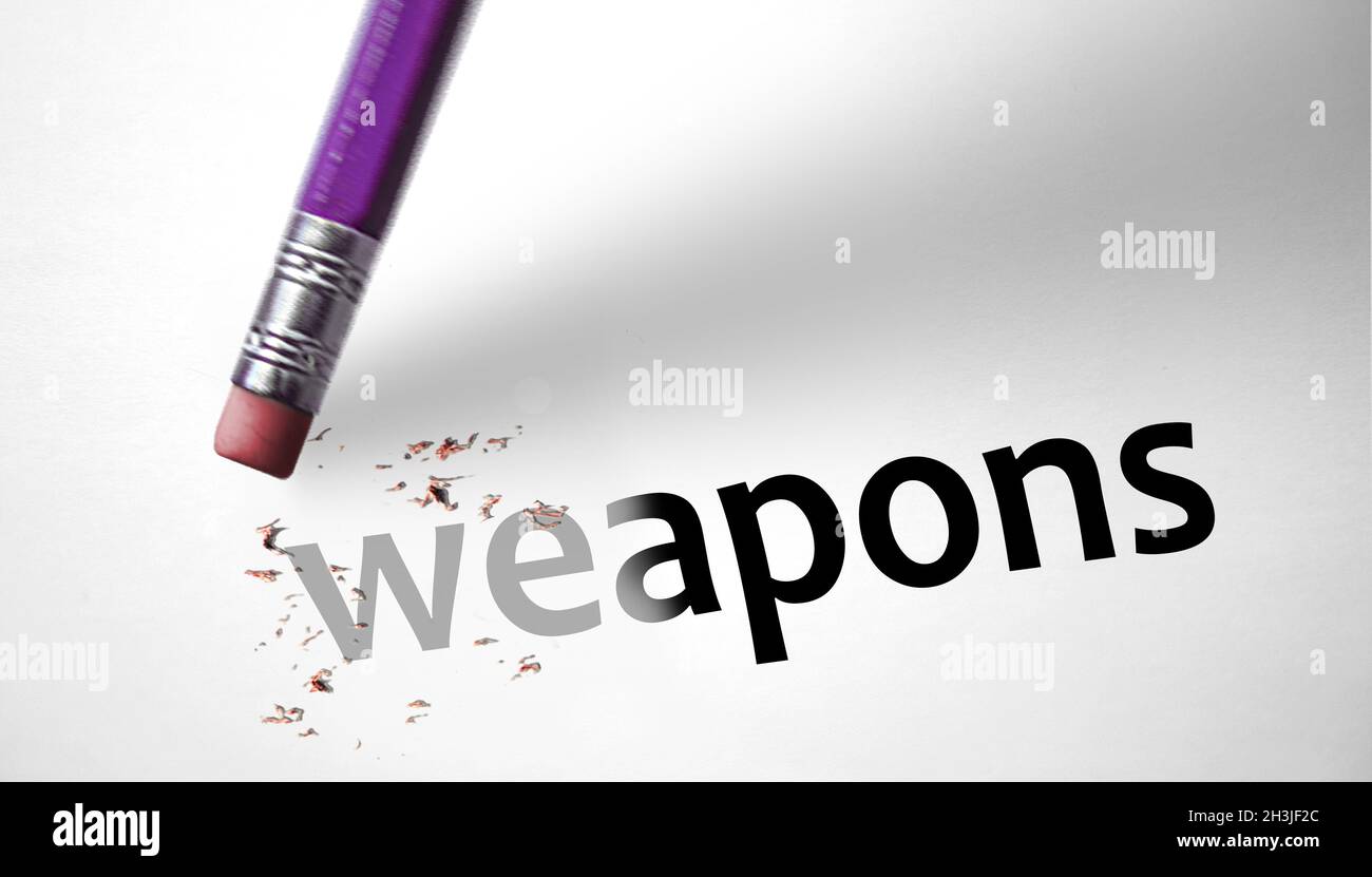 Eraser deleting the word Weapons Stock Photo - Alamy