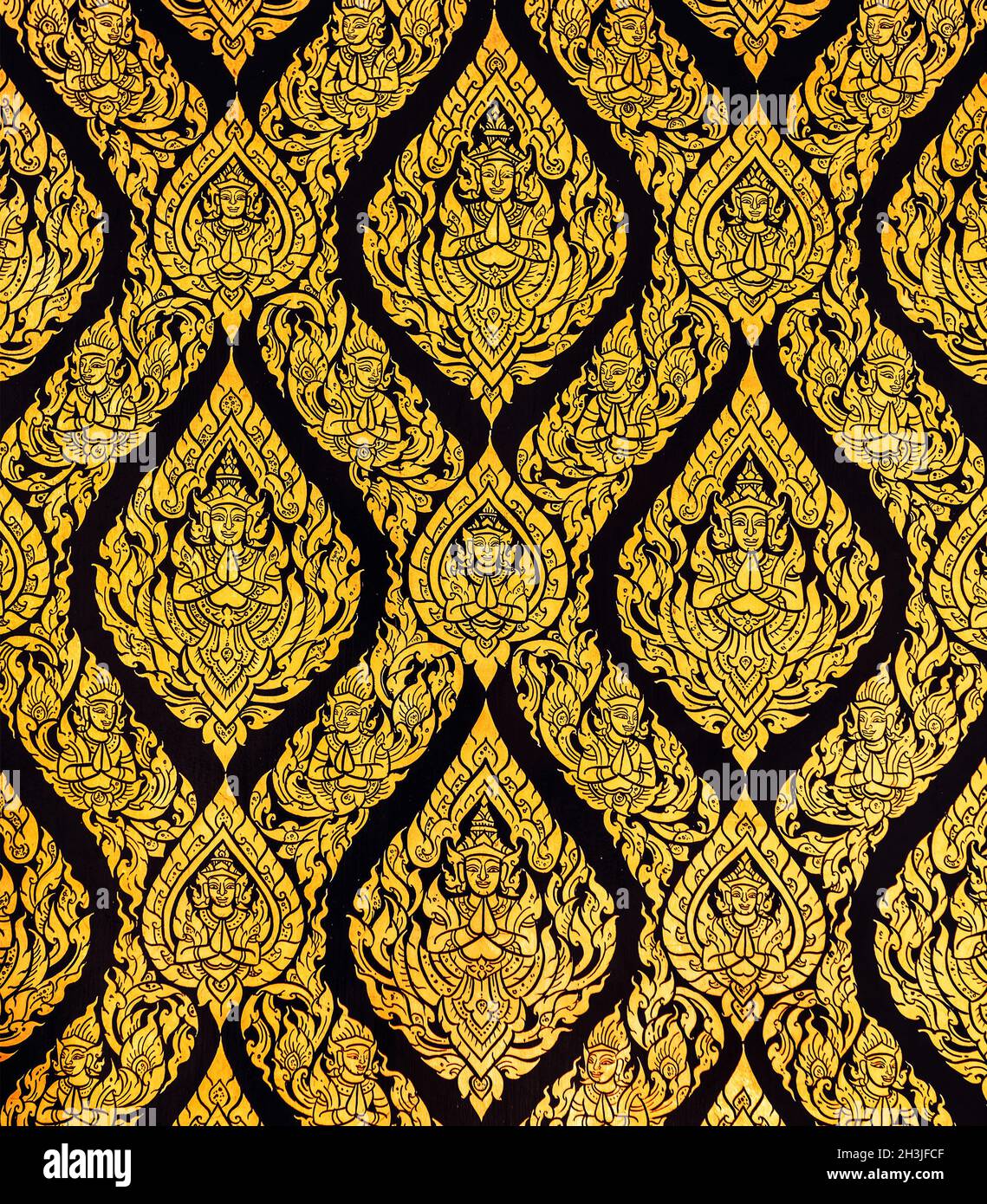 Thai style art of pattern on the door in temple, Thailand. Texture ...