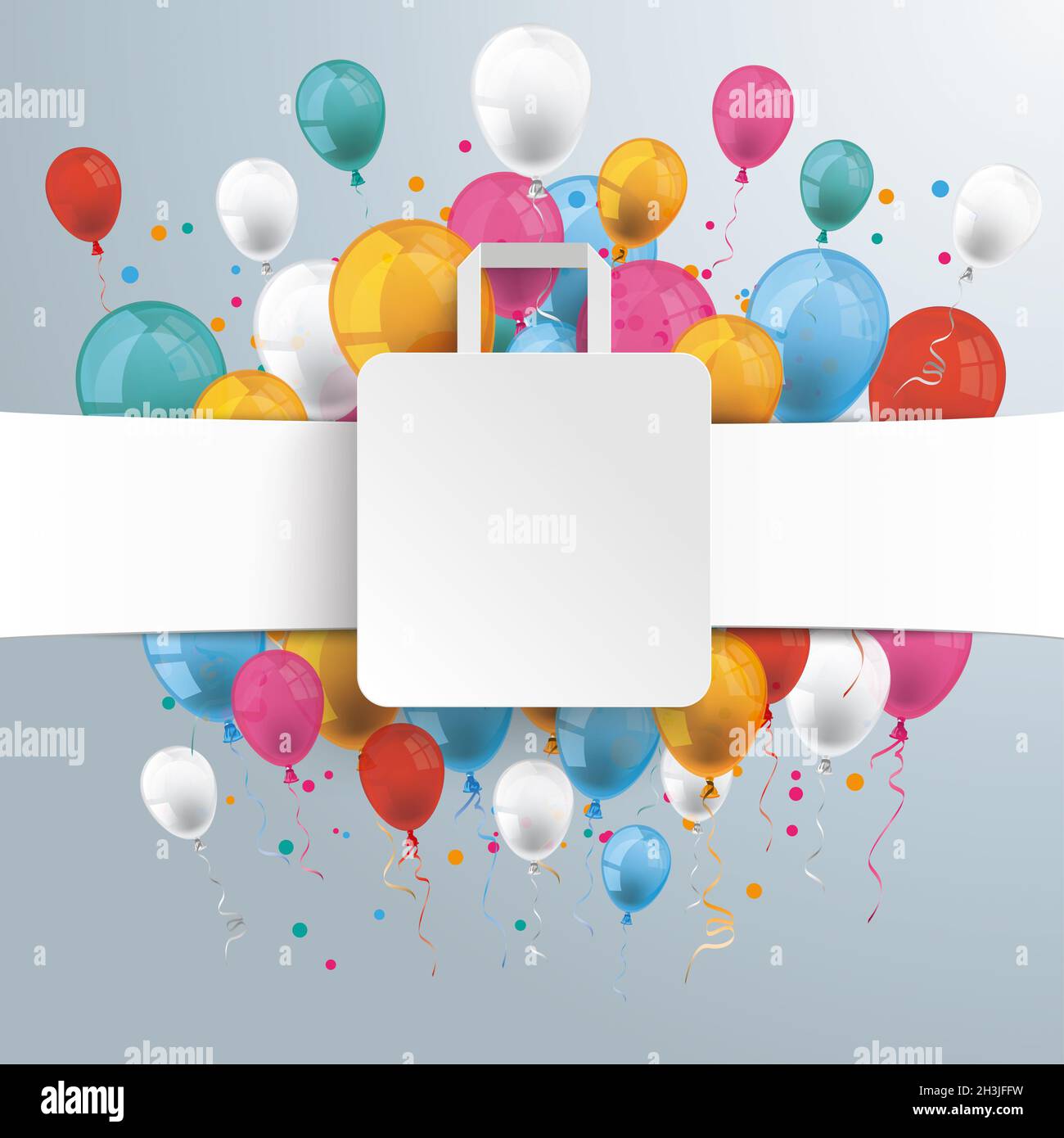 White Paper Banner Shopping Bag Balloons Stock Photo - Alamy