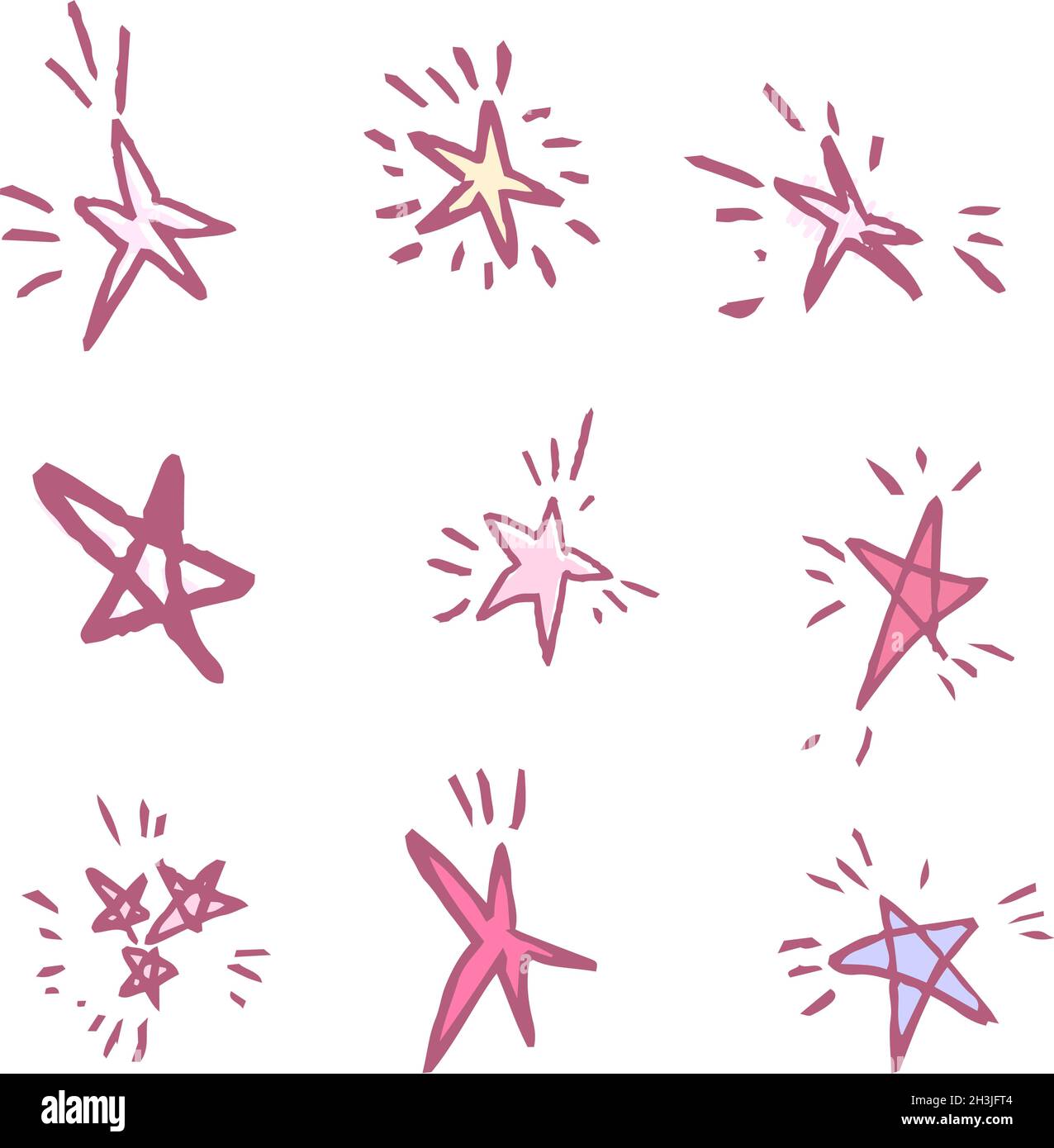 This is a illustration of Doodle of a shining star drawn by a child ...