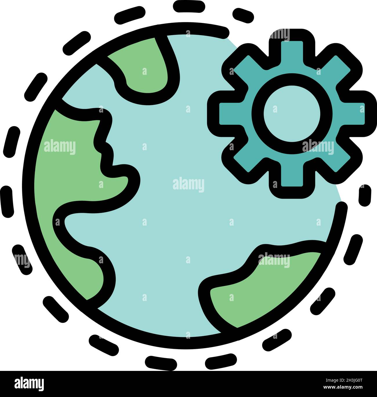 Earth and gear icon. Outline earth and gear vector icon color flat ...