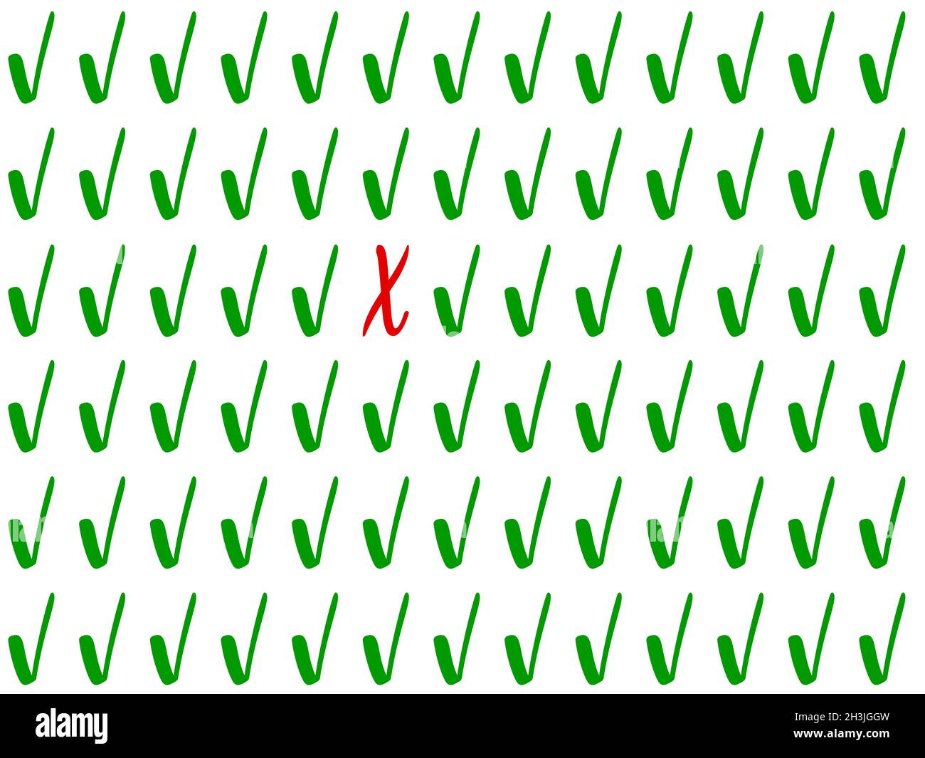 A pass tick background with one red fail cross icon as a background in ...