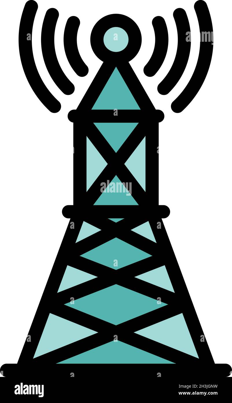 Signal tower icon. Outline signal tower vector icon color flat isolated ...