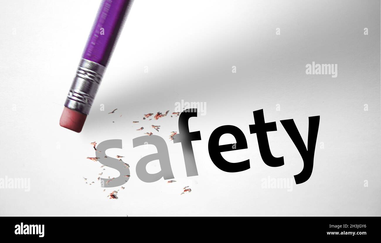 Eraser deleting the word Safety Stock Photo - Alamy