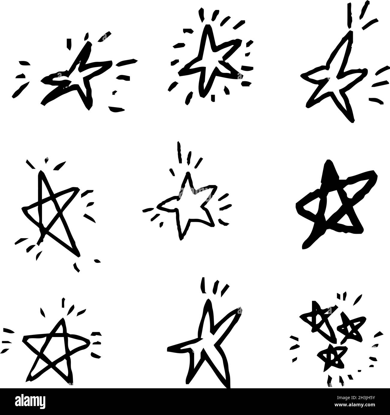 This is a illustration of Doodle of a shining star drawn by a child ...