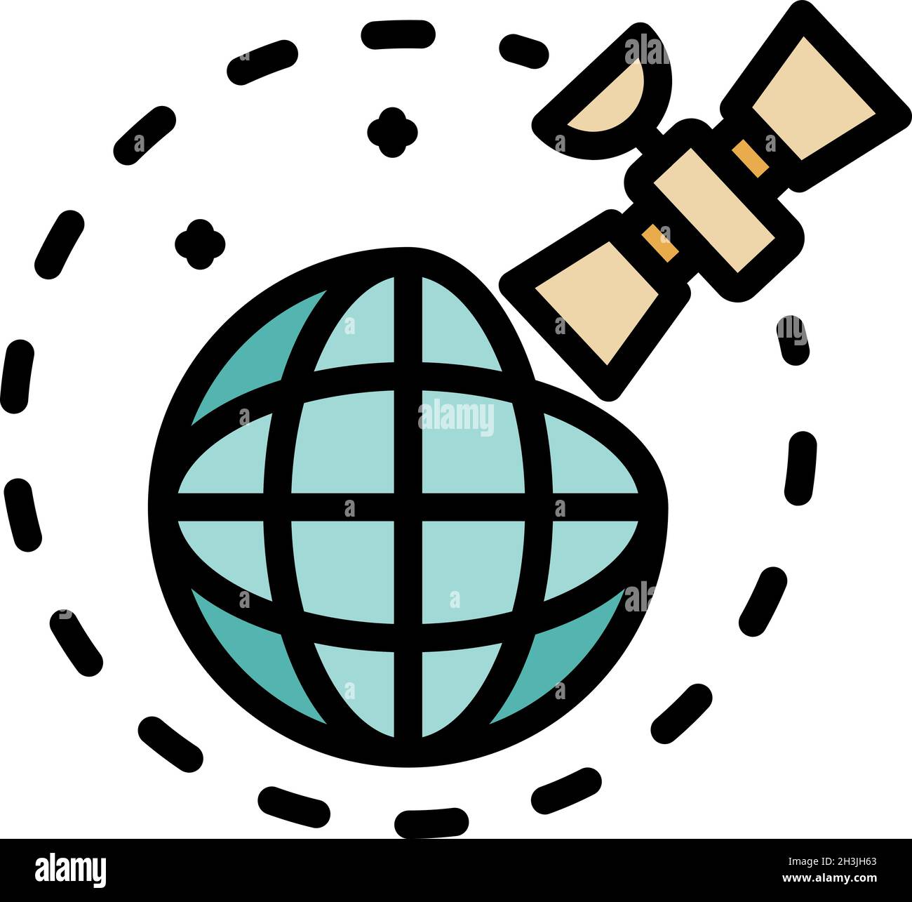 Earth and satellite icon. Outline earth and satellite vector icon color ...