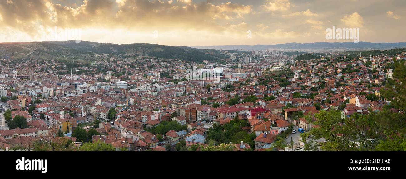 Kastamonu city center at sunset. Panoramic top view of Kastamonu ...