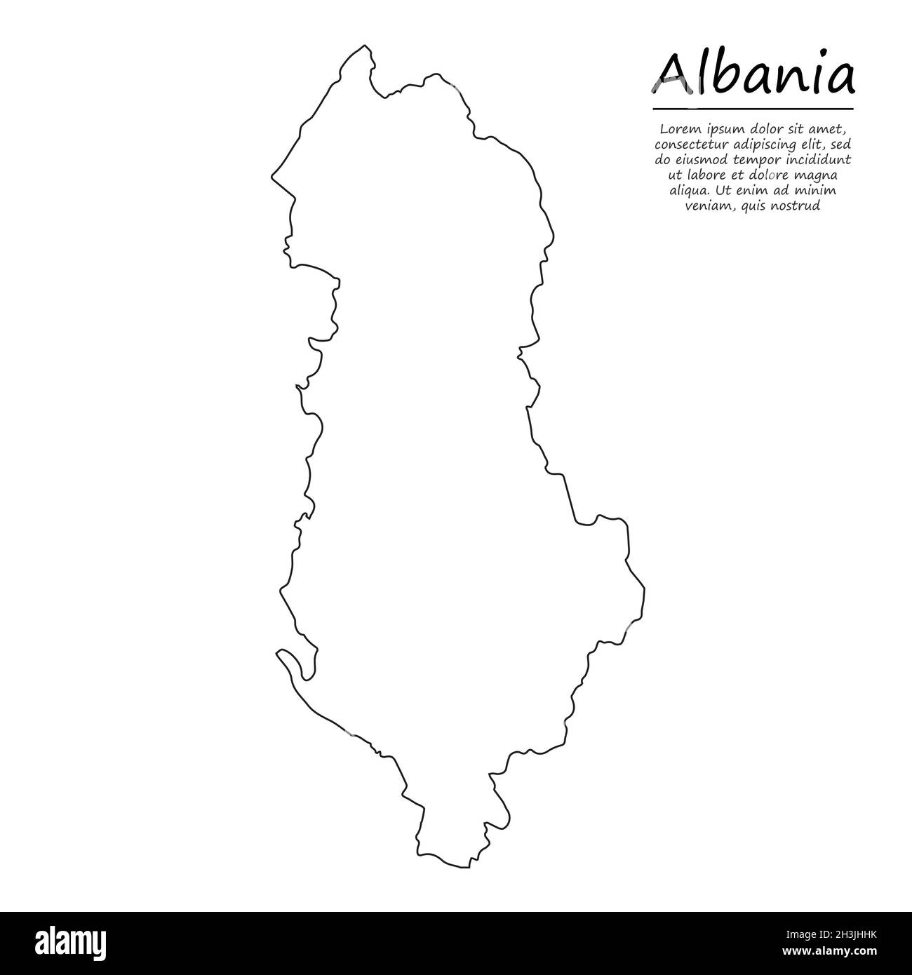 Simple outline map of Albania, vector silhouette in sketch line style ...