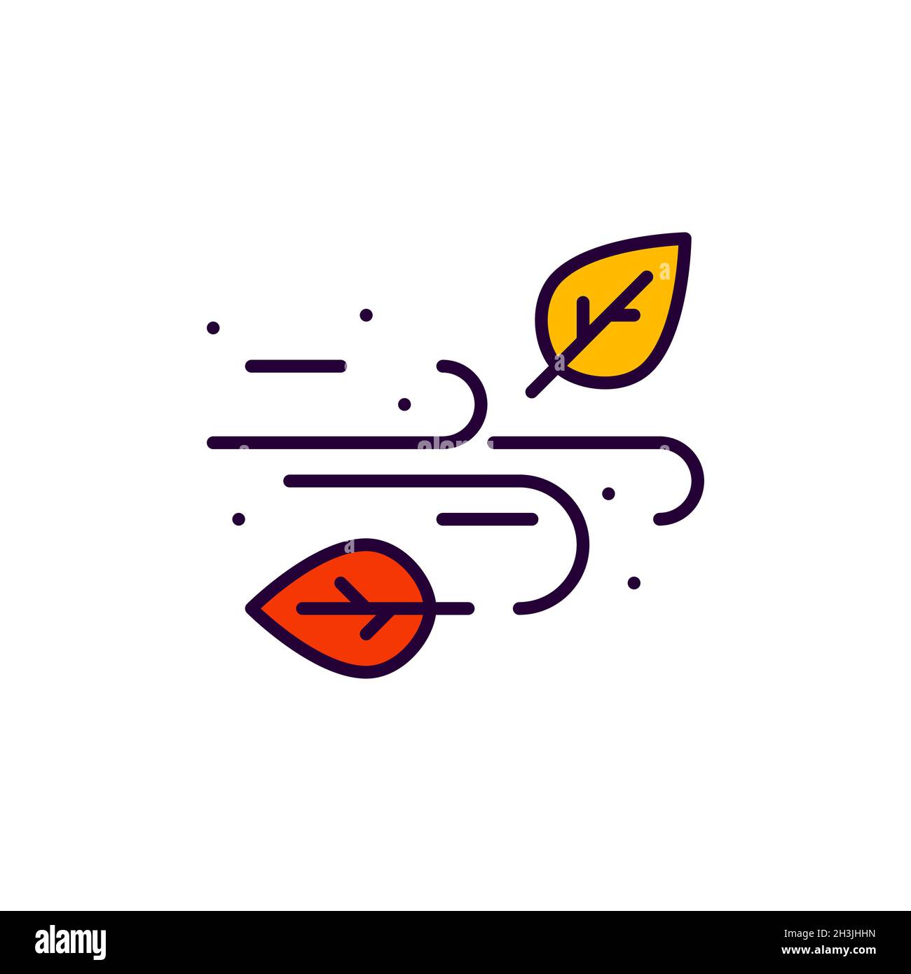 Autumn wind blowing falling leaves. Pixel perfect, editable stroke line ...