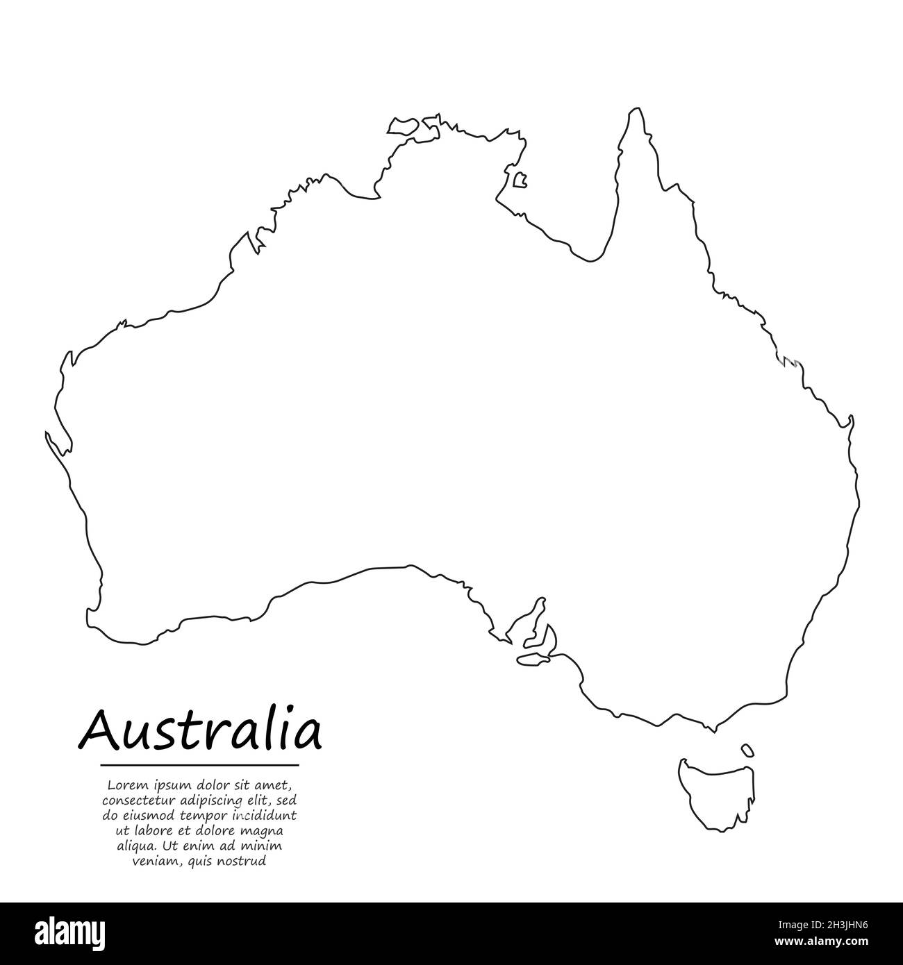 Simple outline map of Australia, vector silhouette in sketch line style ...