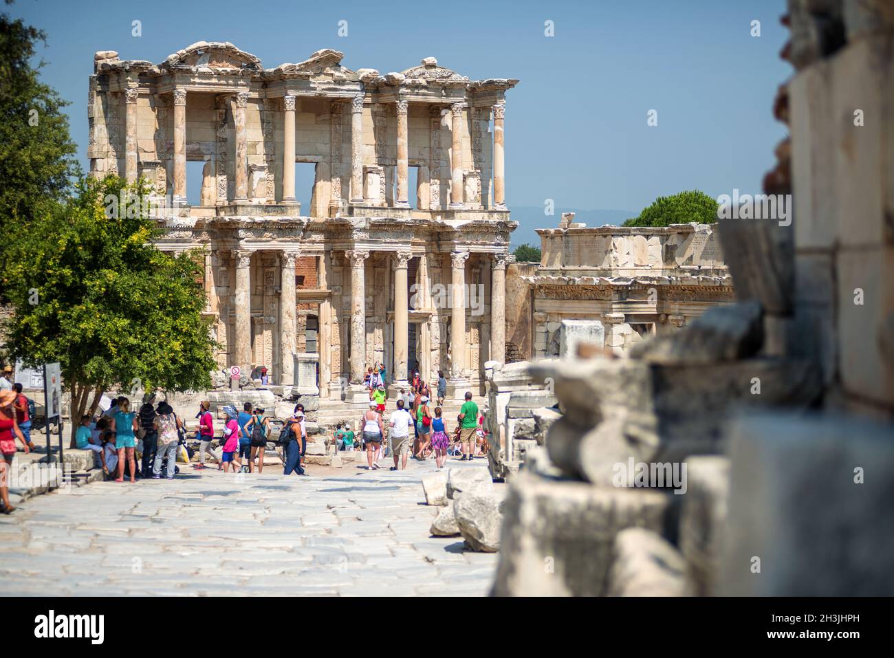 EPHESUS, TURKEY - AUG 01: visitors in Curetes street on August 01, 2014 ...