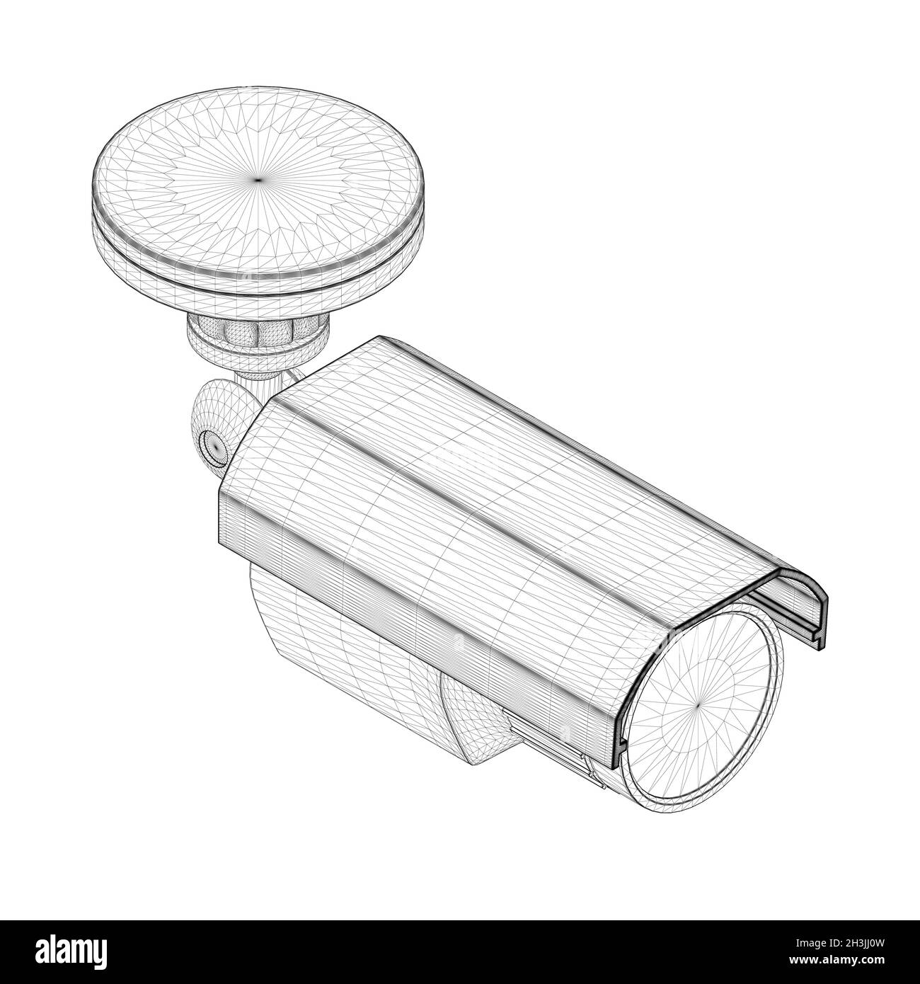 Wireframe cctv camera from black lines isolated on white background ...