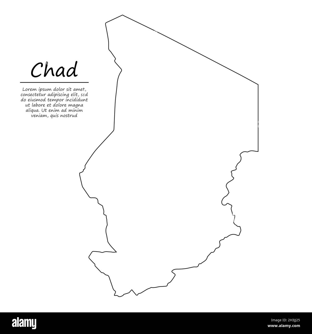 Simple outline map of Chad, vector silhouette in sketch line style ...