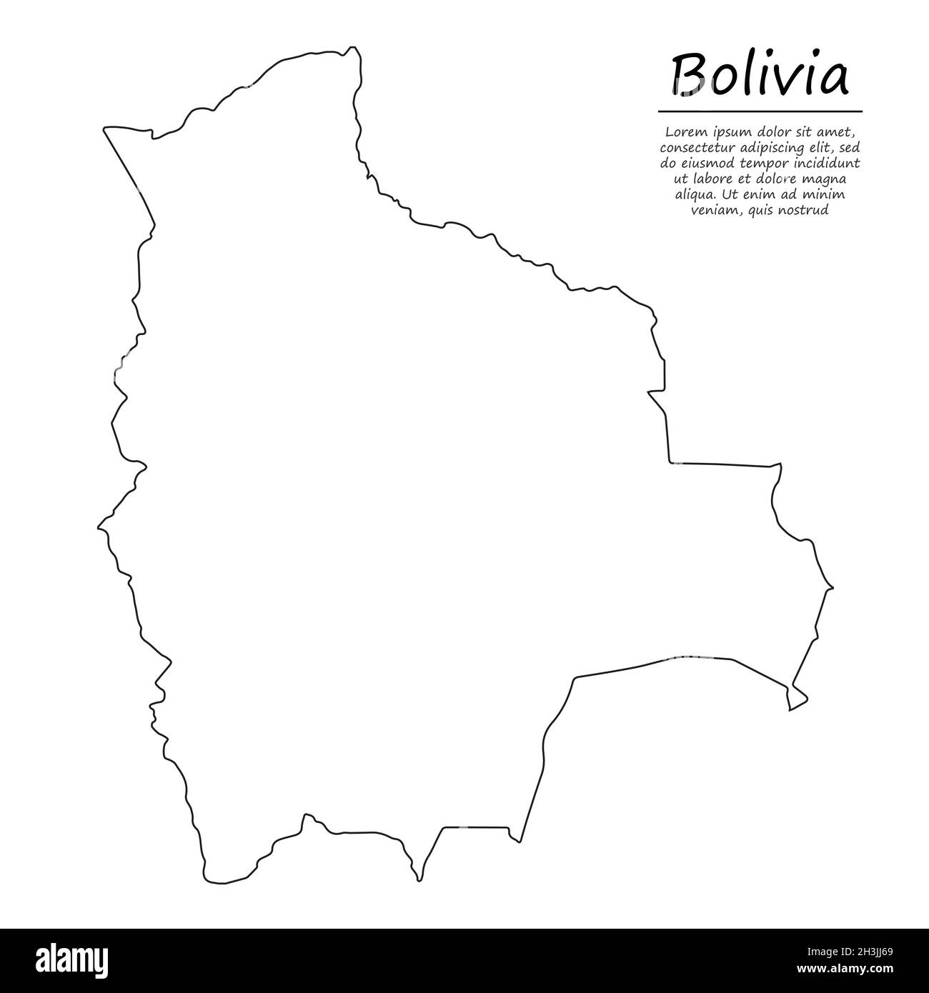 Simple outline map of Bolivia, vector silhouette in sketch line style ...