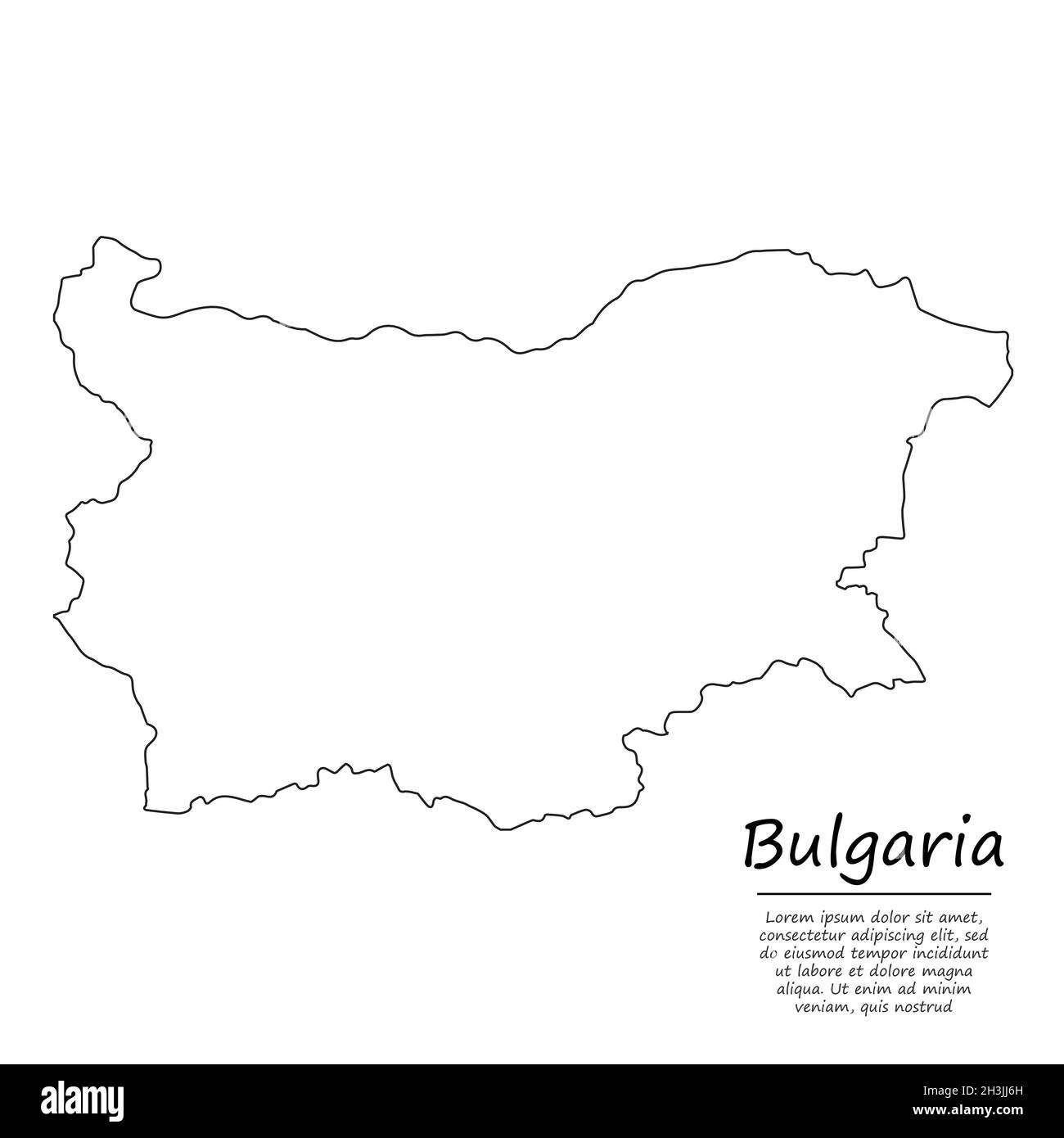 Simple outline map of Bulgaria, vector silhouette in sketch line style ...