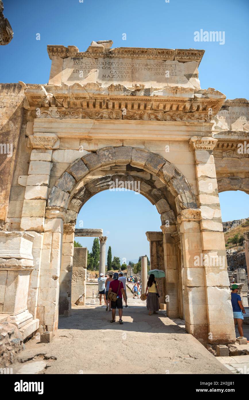 EPHESUS, TURKEY - AUG 01: visitors in Curetes street on August 01, 2014 ...