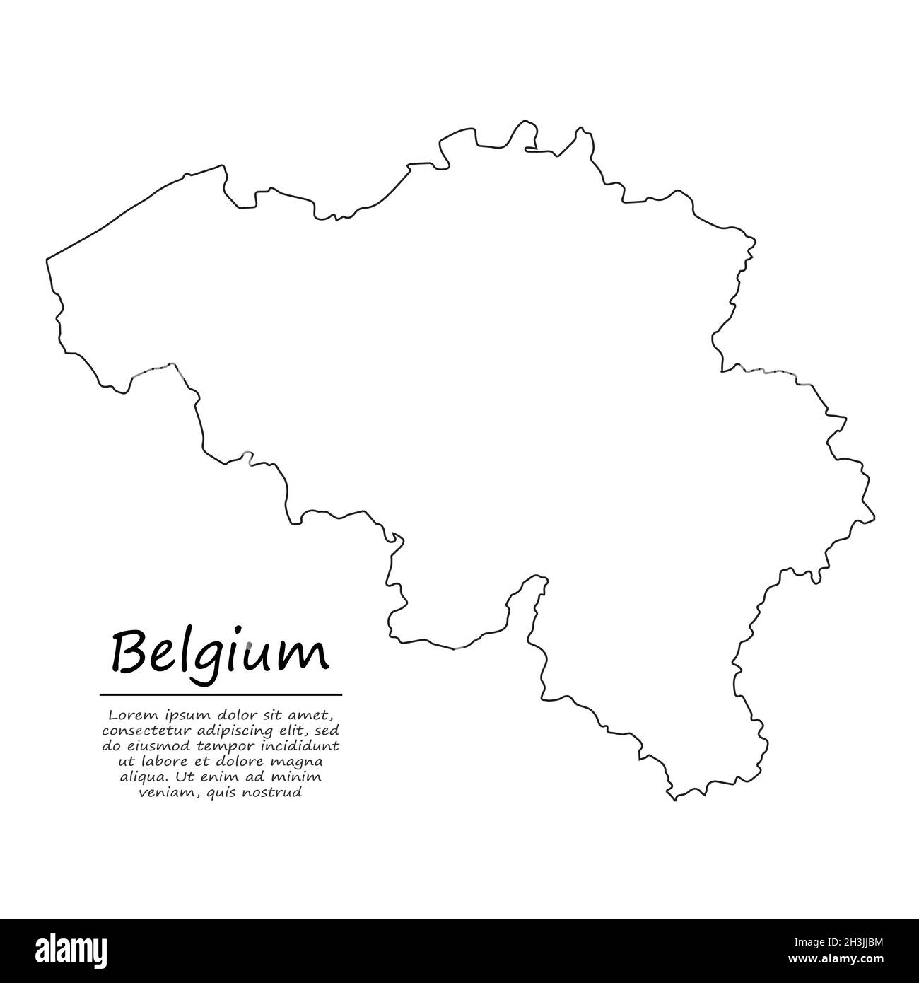 Simple outline map of Belgium, vector silhouette in sketch line style ...
