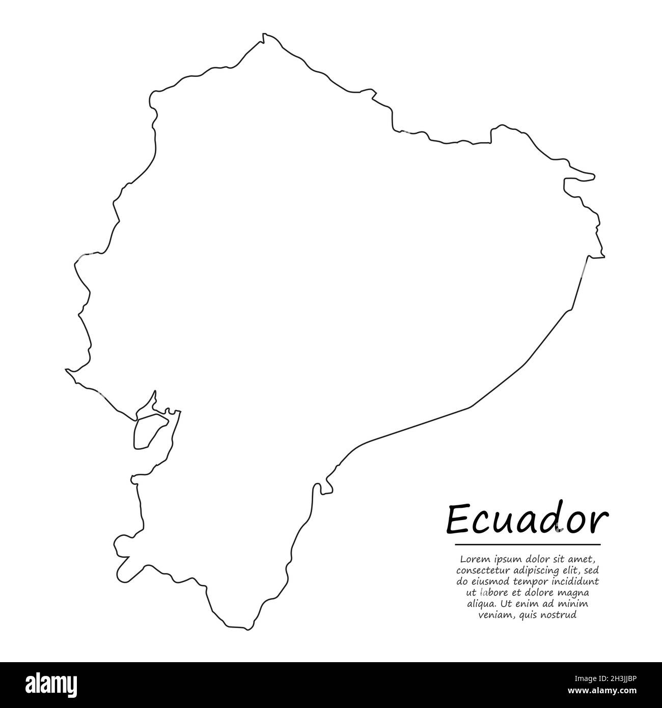 Simple outline map of Ecuador, vector silhouette in sketch line style ...