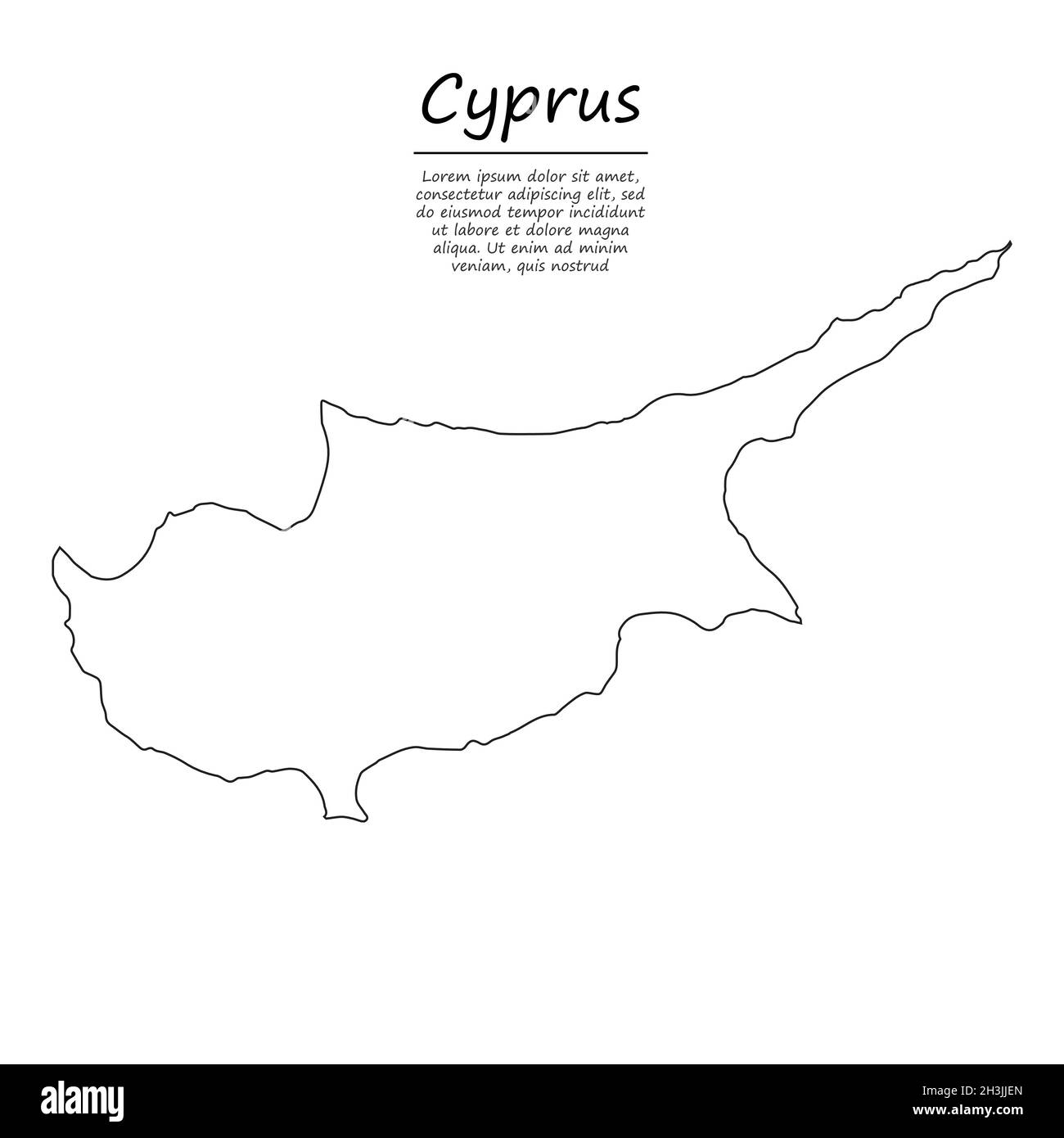 Simple outline map of Cyprus, vector silhouette in sketch line style ...