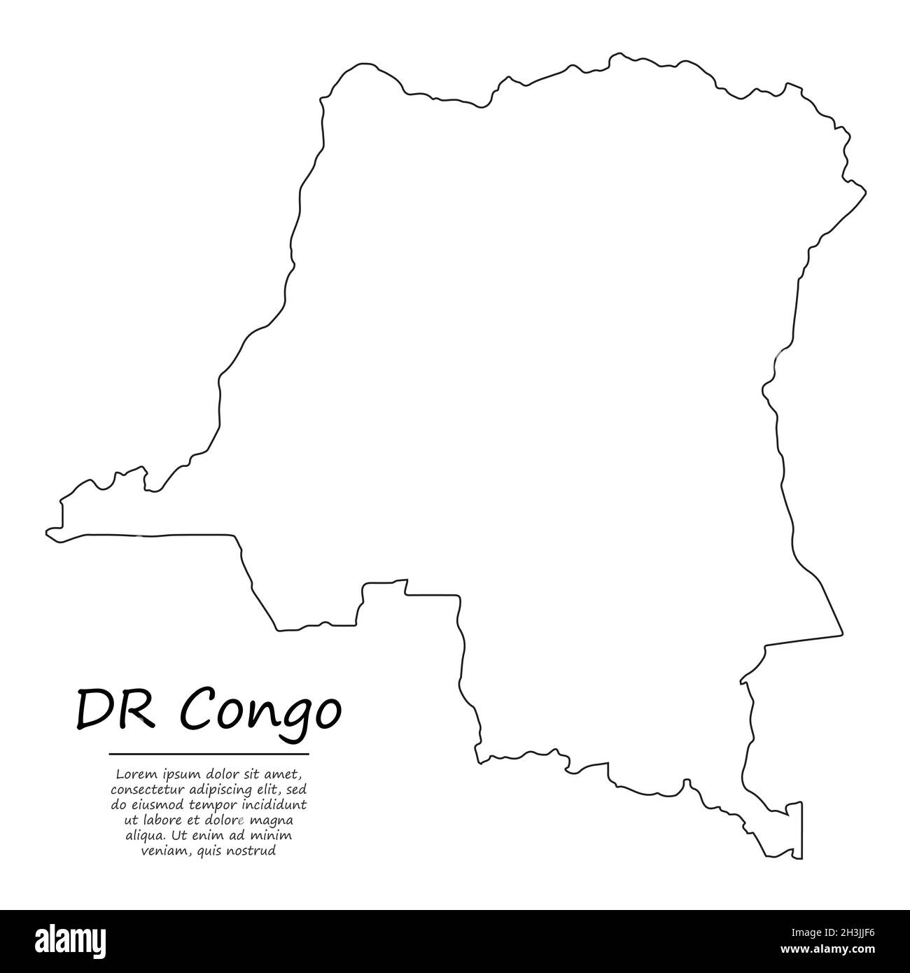 Simple outline map of DR Congo, vector silhouette in sketch line style ...