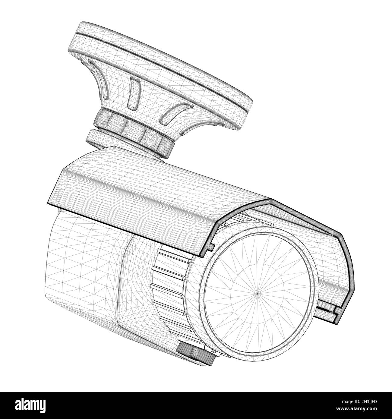 Wireframe cctv camera from black lines isolated on white background ...