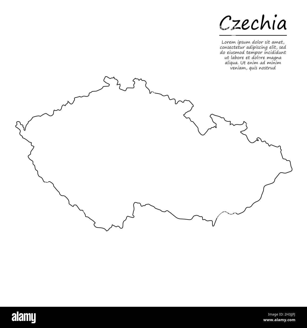 Simple outline map of Czechia, vector silhouette in sketch line style ...