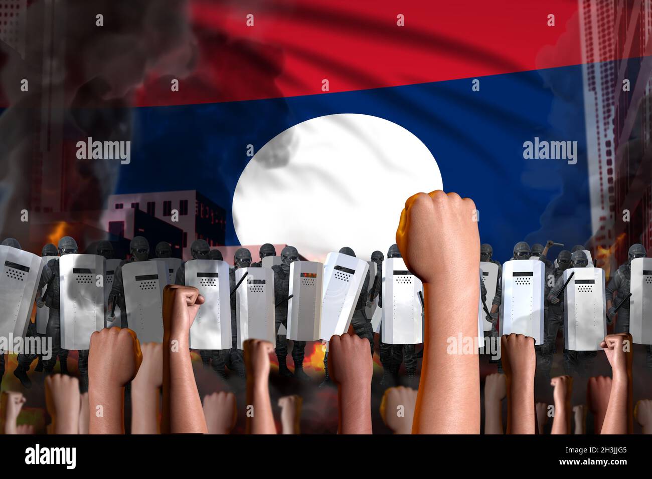 revolt stopping concept - protest in Lao People Democratic Republic on ...