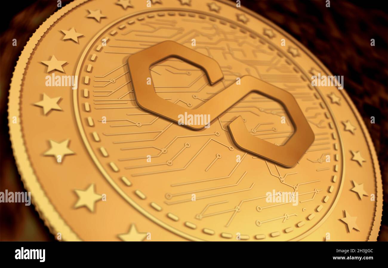 Polygon Matic cryptocurrency symbol gold coin on green screen ...