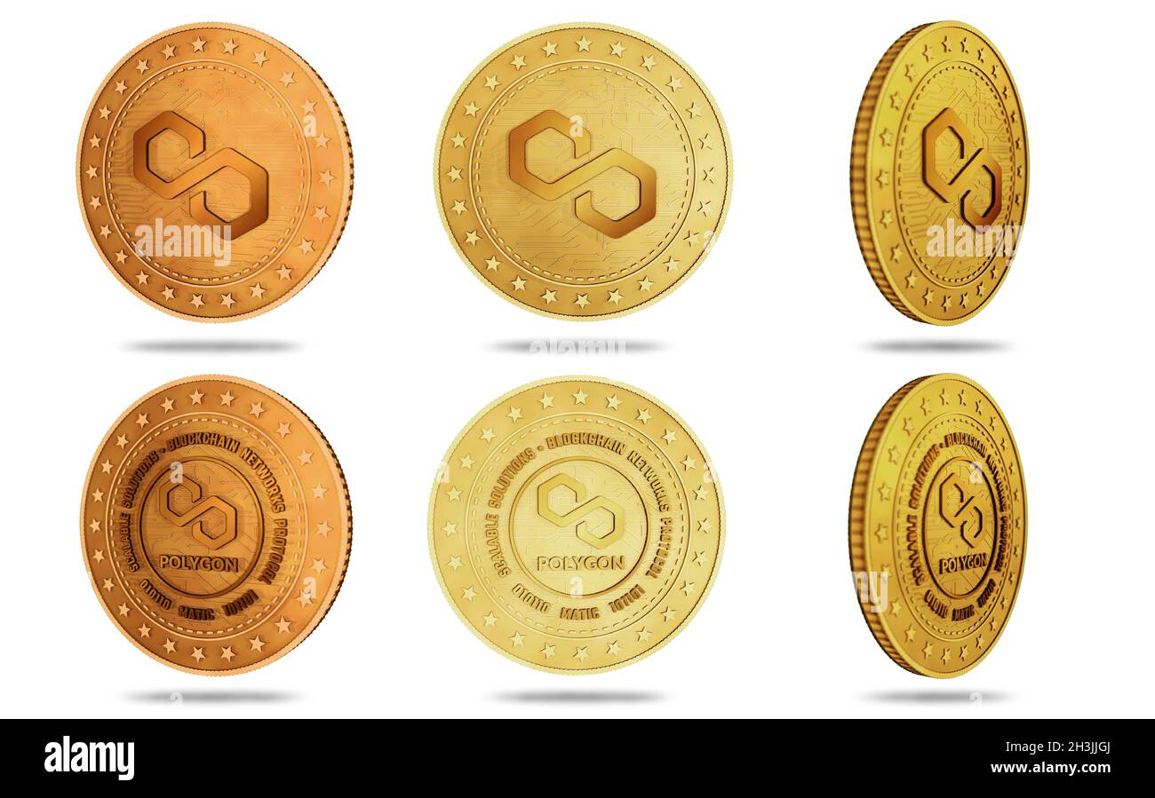 Polygon Matic cryptocurrency symbol isolated gold coin on green screen ...